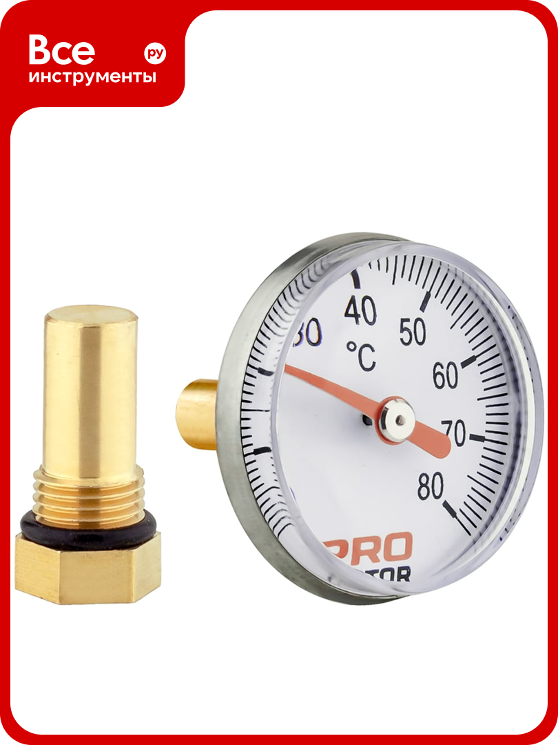 Термометр аксиальный PROFACTOR Ф 40мм 0–80C с гильзой 1/4- 32мм PF SG 866 - BP, PROFACTOR®