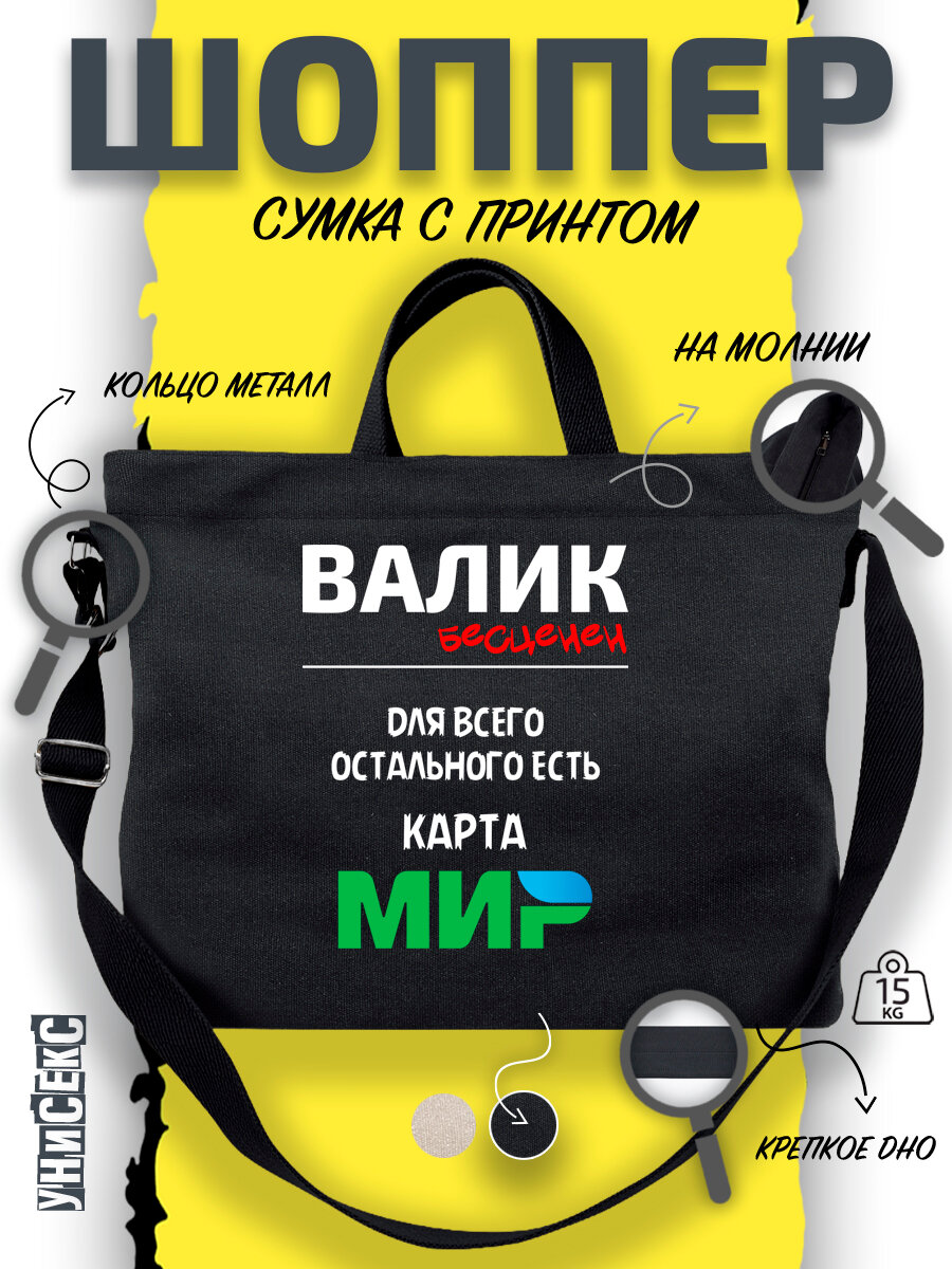Сумка  шоппер y2k через плечо имя Валентин Валя