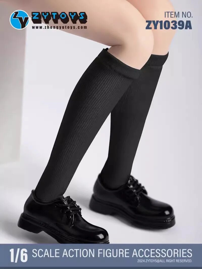 ZYTOYS 1/6 черные кожаные туфли для куклы ZY1039A-Black Socks