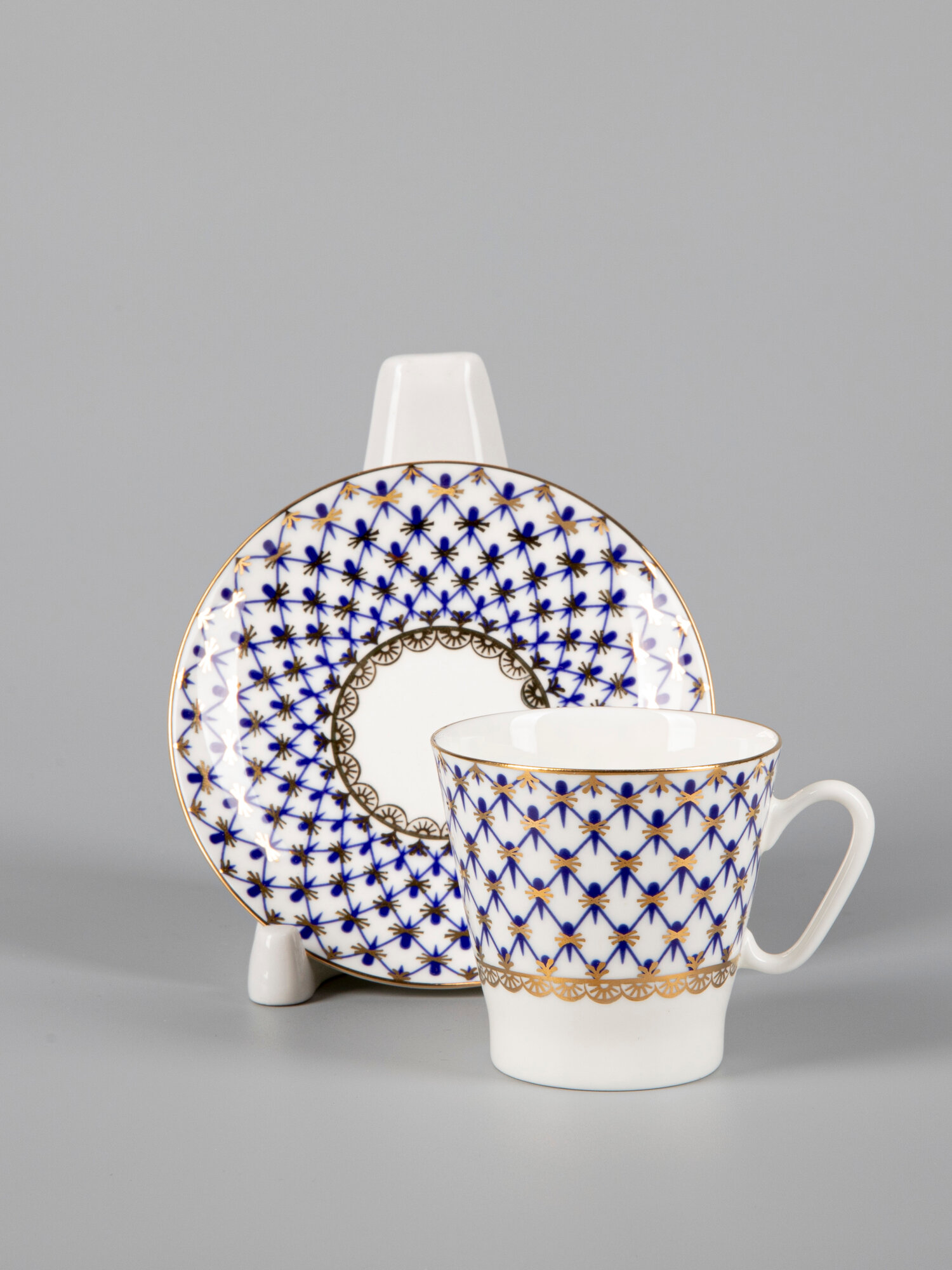 Кофейная пара Кобальтовая сетка, форма Черный кофе Императорский фарфоровый завод, 80мл