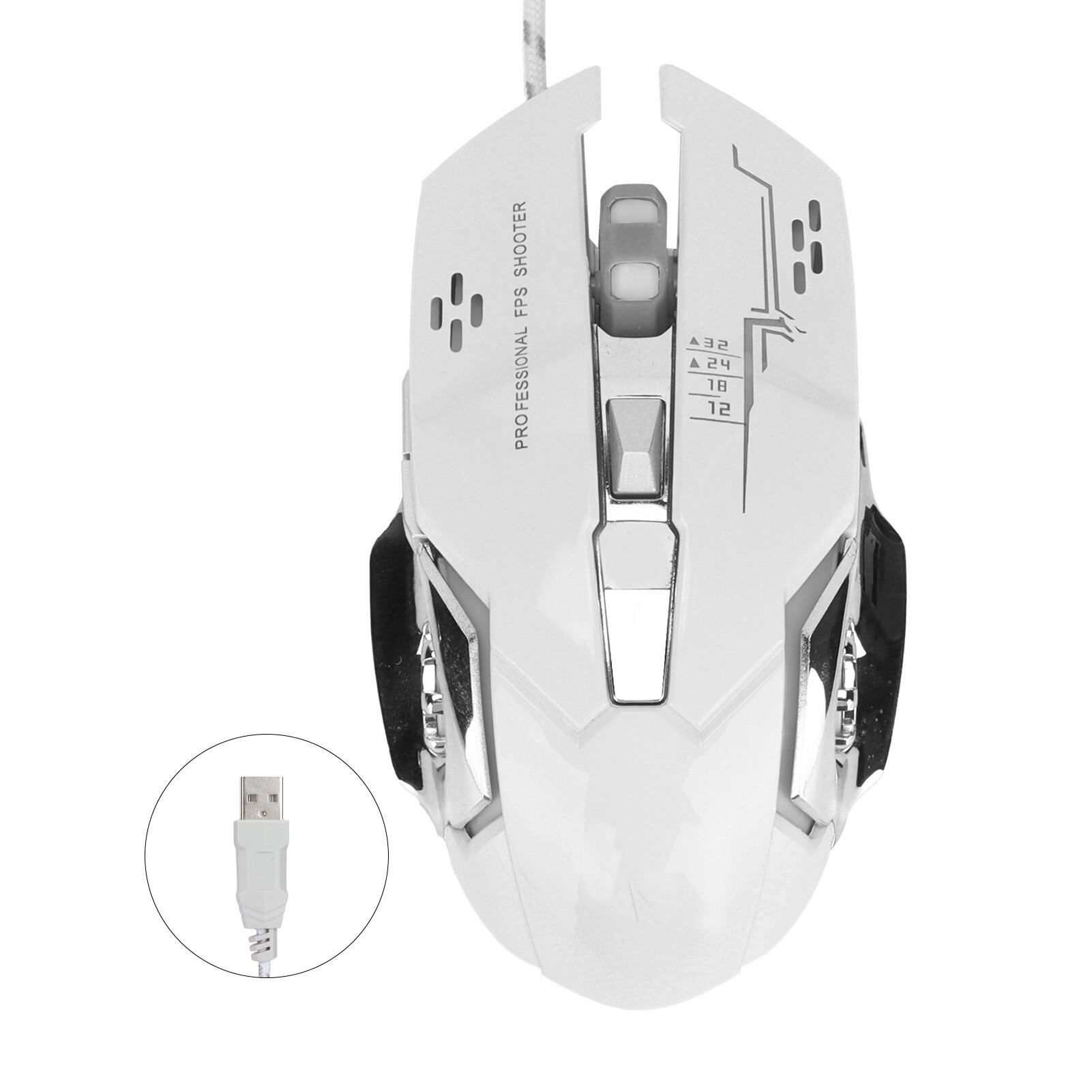 Wired Mouse 6‑Button USB Port Gaming Luminous Ergonomic Optical Computer AccessoriesWhite