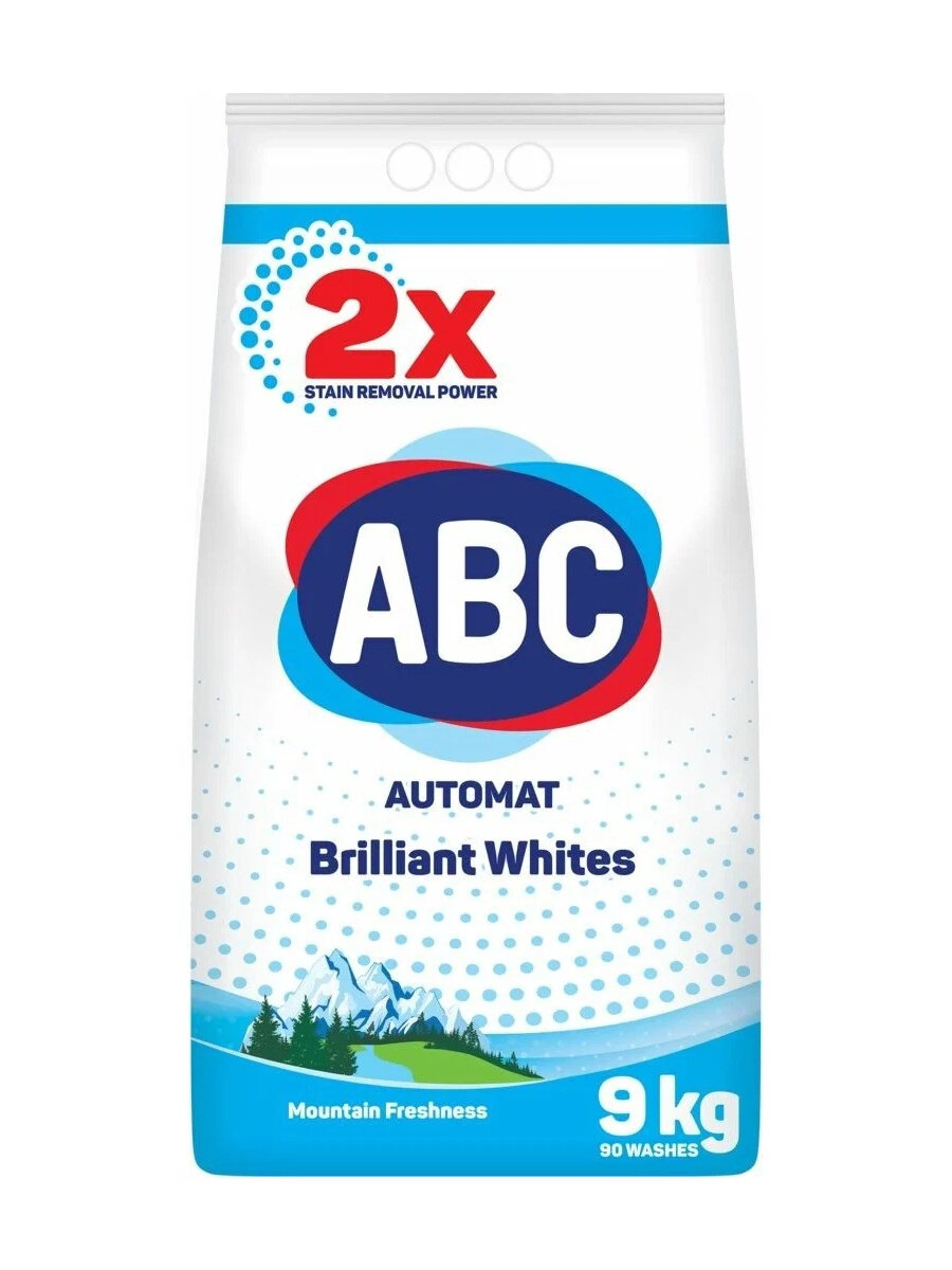 Стиральный порошок ABC, для белого, цветного, черного белья, 9 кг, без хлора, универсальный