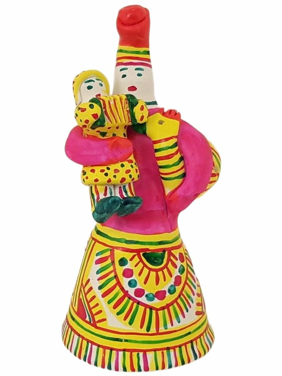 Барыня с ребенком, Свистулька 14-18 см, Филимоновская глиняная игрушка, ручная авторская работа