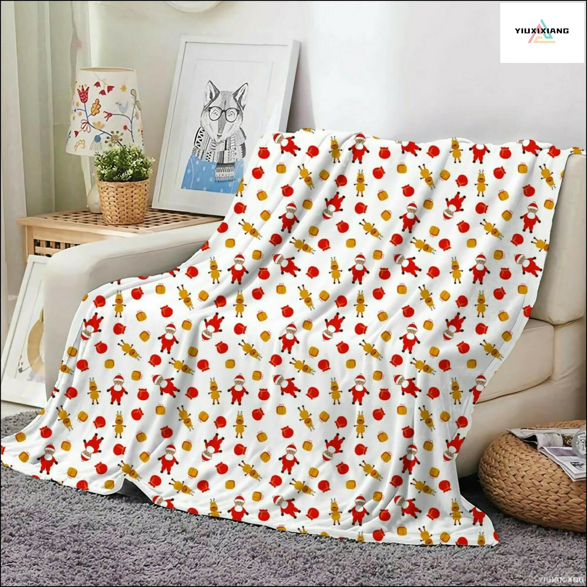 Эксклюзивный плед фланелевый 130x150 см в рождественском красном дизайне