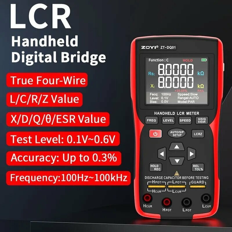 ZOYI ZTDQ01 портативный высокоточный цифровой мост, LCR тестер 999999 рассчитывает индукционную мощность сопротивления и электронный компонент импеданса, от 100 Гц до 100 кГц