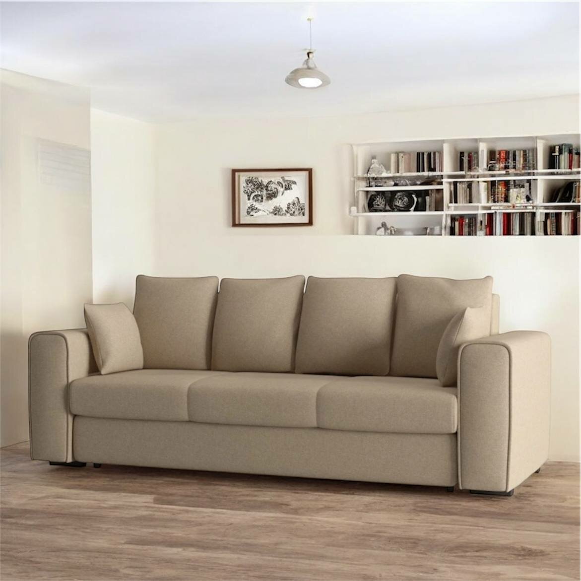 Диван-кровать Giverdi, Независимый пружинный блок, Механизм еврокнижка, Антивандальный велюр, Цвет темно-бежевый