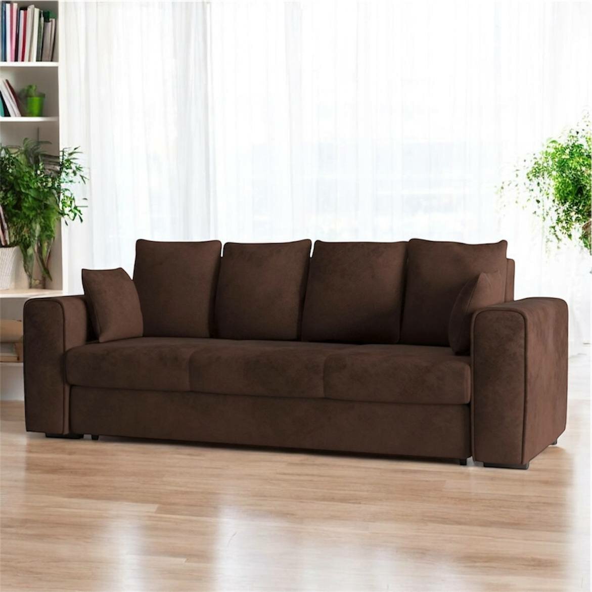 Диван-кровать Giverdi, Независимый пружинный блок, Механизм еврокнижка, Антивандальный велюр, Цвет Коричневый