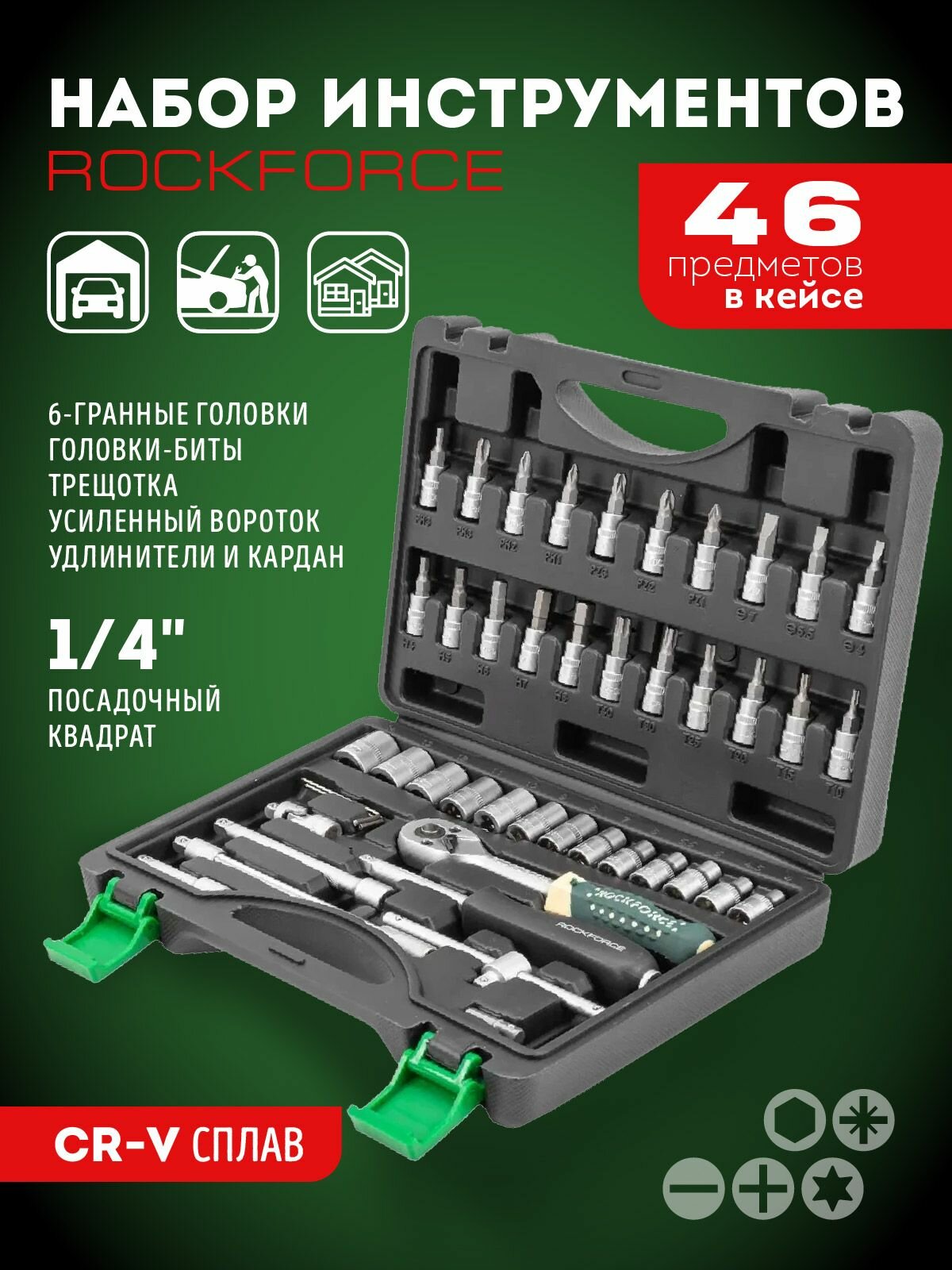 Набор инструмента 46пр. 1/4"(6-гран.)(4-14мм) Rock FORCE RF-2462-5
