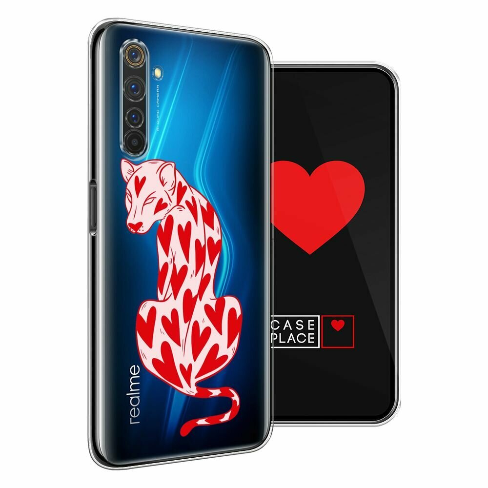 Чехол на Realme 6 Pro / Реалми 6 Про с принтом "Heart panther 2 - 14 февраля", прозрачный — фото 1