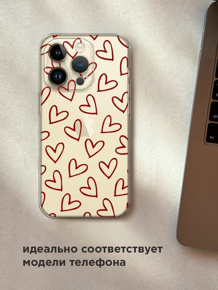 Чехол на Apple iPhone 14 Pro / Айфон 14 Про с принтом "Little hearts doodles 2 - 14 февраля", прозрачный — фото 1