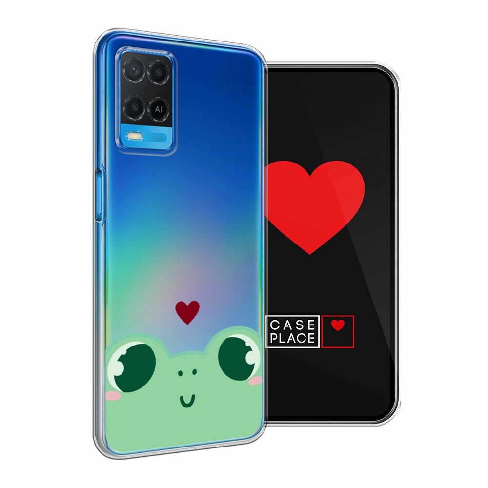 Чехол на Oppo A54 / Оппо A54 с принтом "Влюблённая лягушка - 14 февраля", прозрачный — фото 1