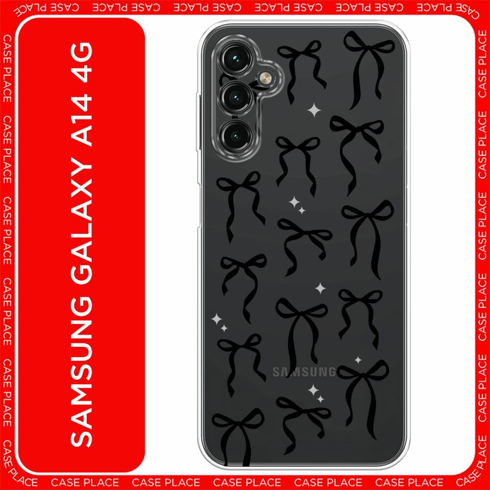 Чехол на Samsung Galaxy A14 4G / Галакси A14 4G с принтом "Black bows", прозрачный