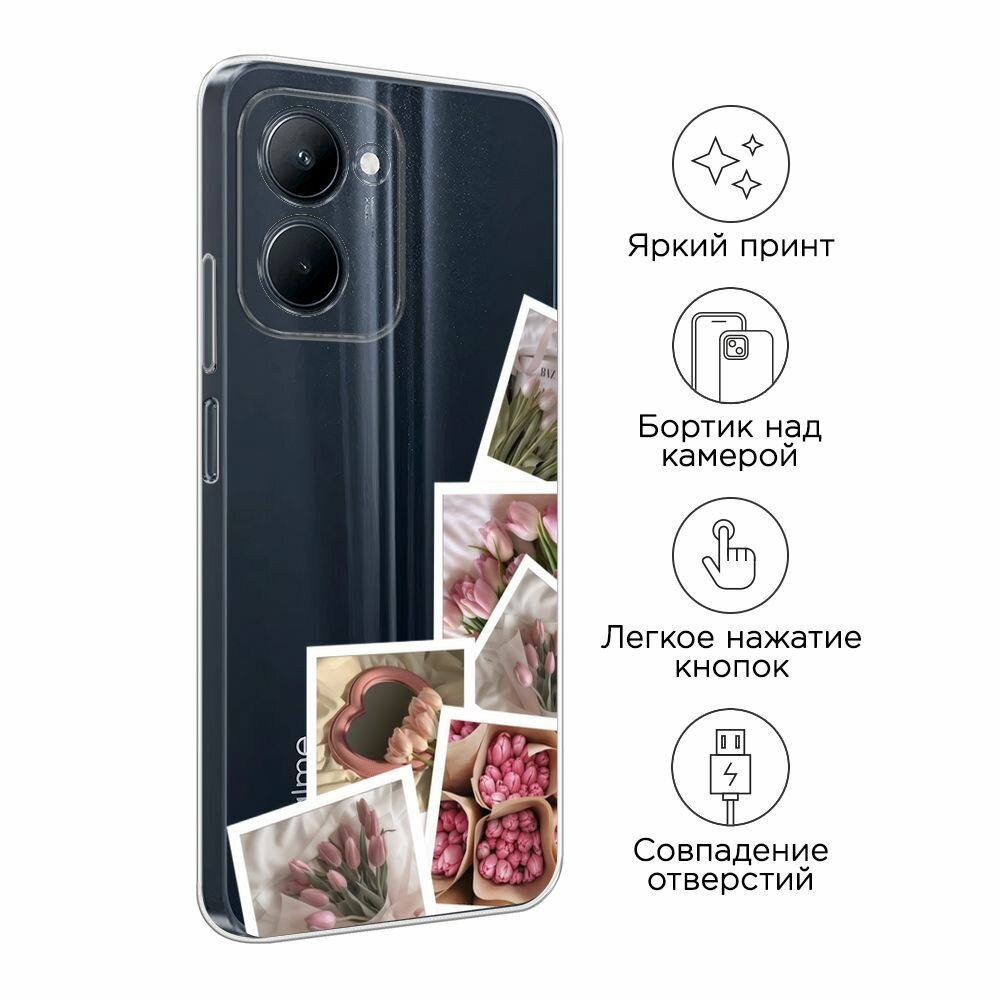 Чехол на Realme C33 / Реалми С33 с принтом "Весенние фото - 8 марта", прозрачный — фото 1
