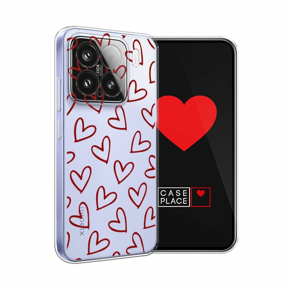 Чехол на Xiaomi 15 / Сяоми 15 с принтом "Little hearts doodles 2 - 14 февраля", прозрачный — фото 1