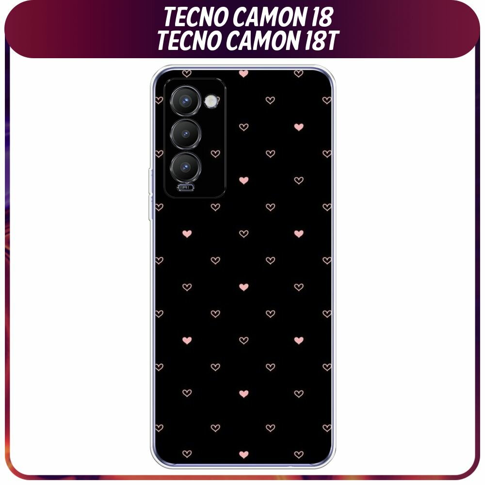 Чехол на Tecno Camon 18/18T / Текно Камон 18/18T с принтом "Черный фон и сердечки"