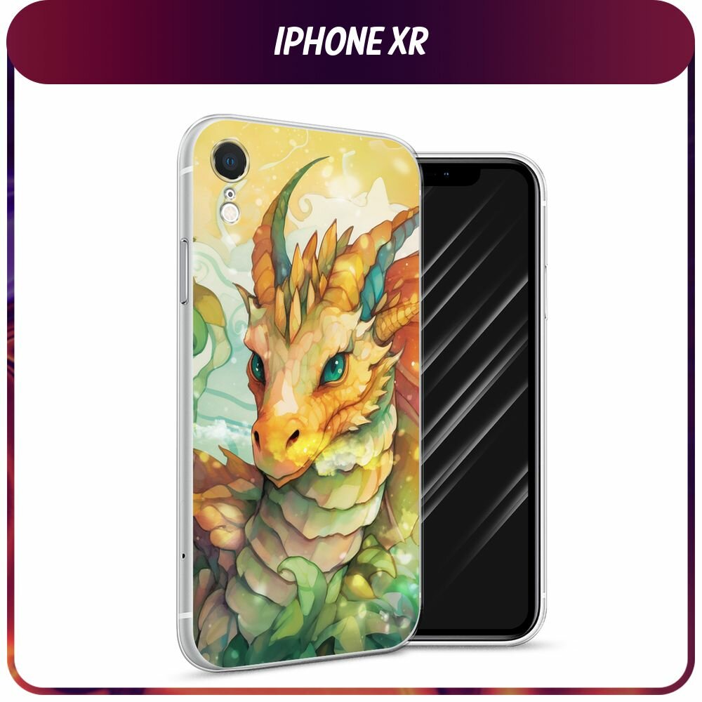 Чехол на Apple iPhone XR / Айфон XR с принтом Жёлтый дракон рисунок