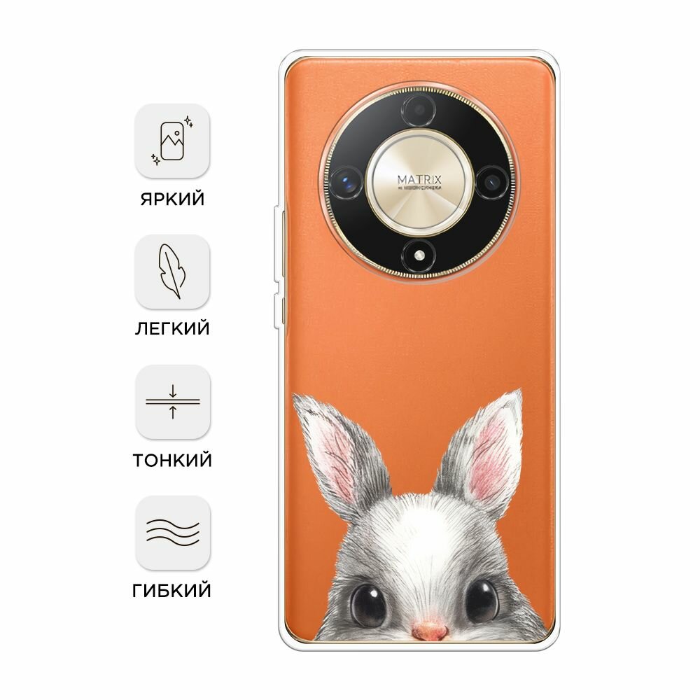 Чехол на Honor X9b / Хонор X9B с принтом "Карандашный кролик 2 - 8 марта", прозрачный — фото 1