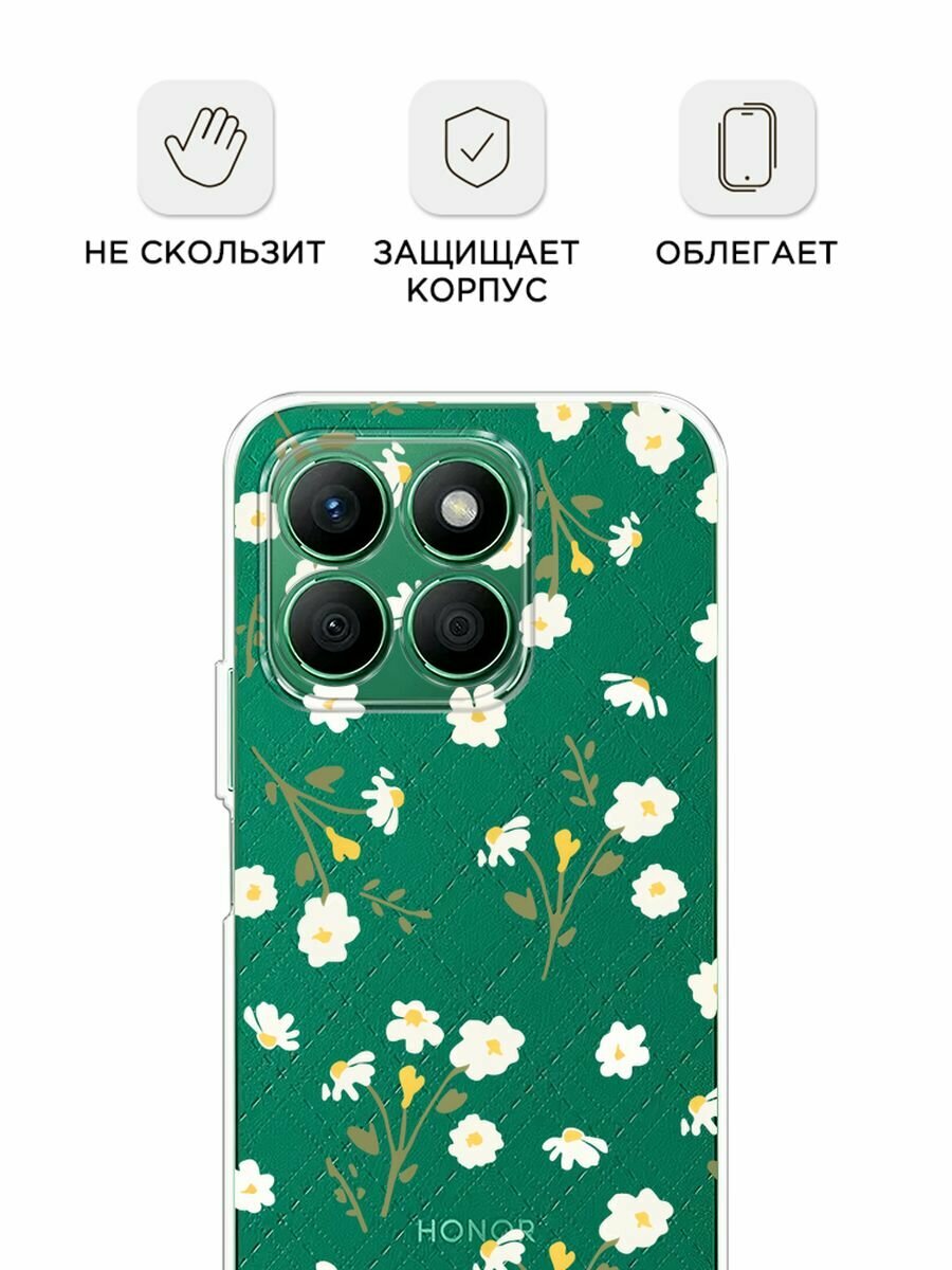 Чехол на Honor X8B / Хонор X8B с принтом "Пучки ромашек паттерн", прозрачный — фото 1