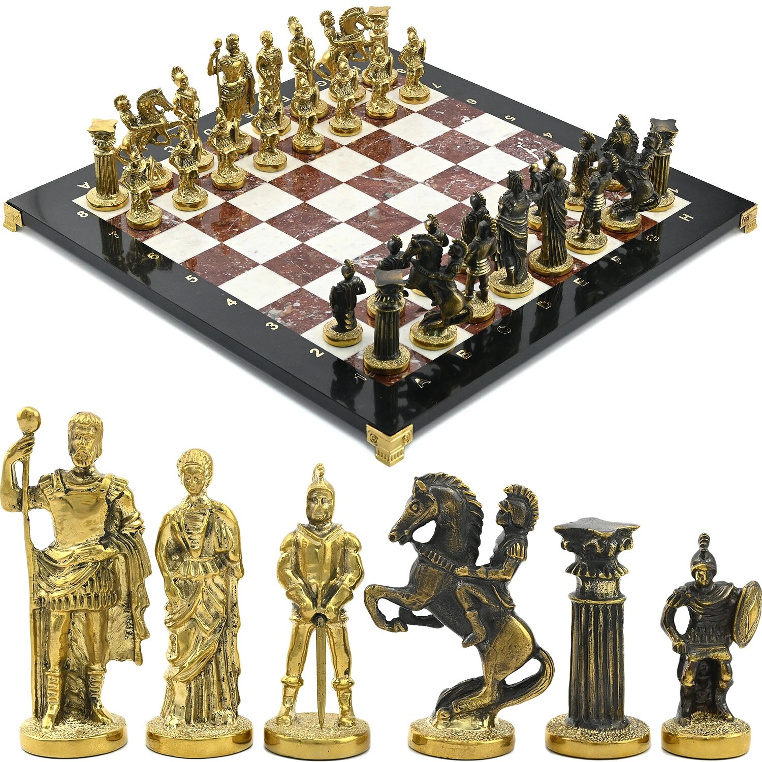 Шахматы подарочные с бронзовыми фигурами Римские, 420*420мм