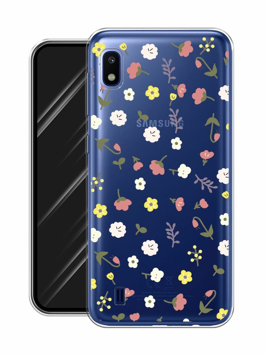 Чехол на Samsung Galaxy A10 / Самсунг Галакси А10 с принтом "Россыпь цветов рисунок", прозрачный — фото 1