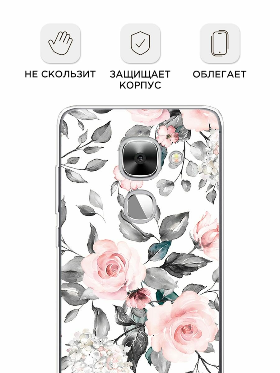 Чехол на LeEco Le 2/2 pro / Лееко Ле 2/2 про с принтом "Розы на белом" — фото 1