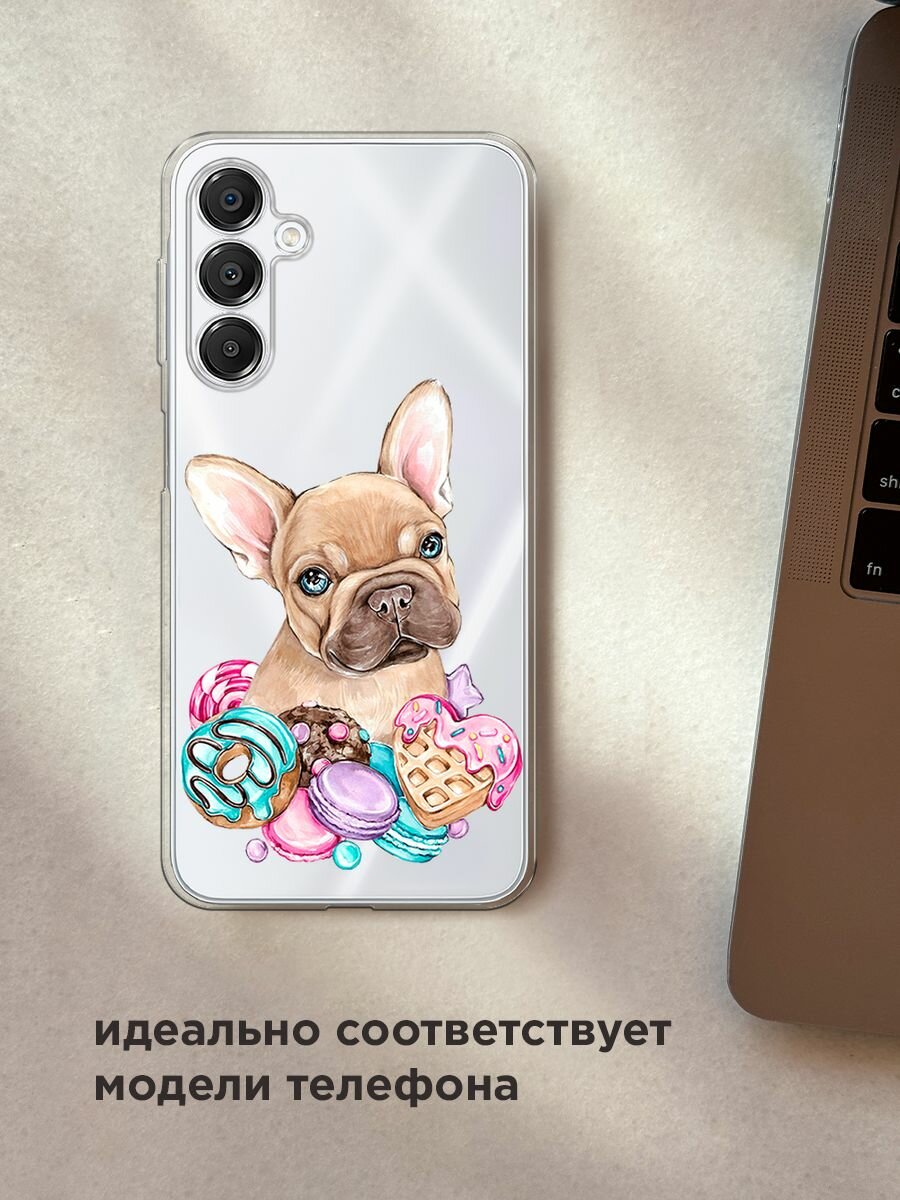 Чехол на Samsung Galaxy A16 / Самсунг А16 с принтом "Бульдог и сладости", прозрачный — фото 1