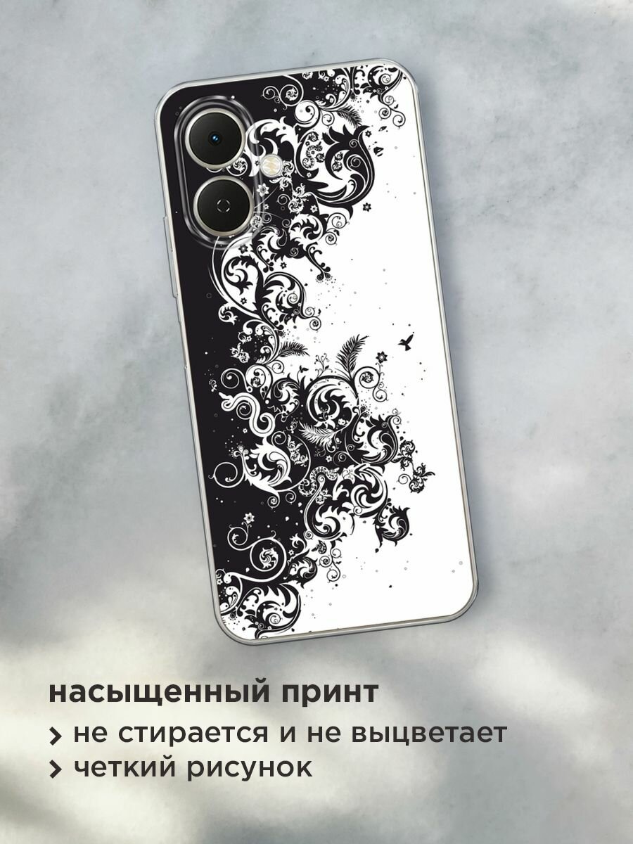 Чехол на Tecno Spark Go 2 / Текно Спарк Го 2 с принтом "Черно белый узор" — фото 1