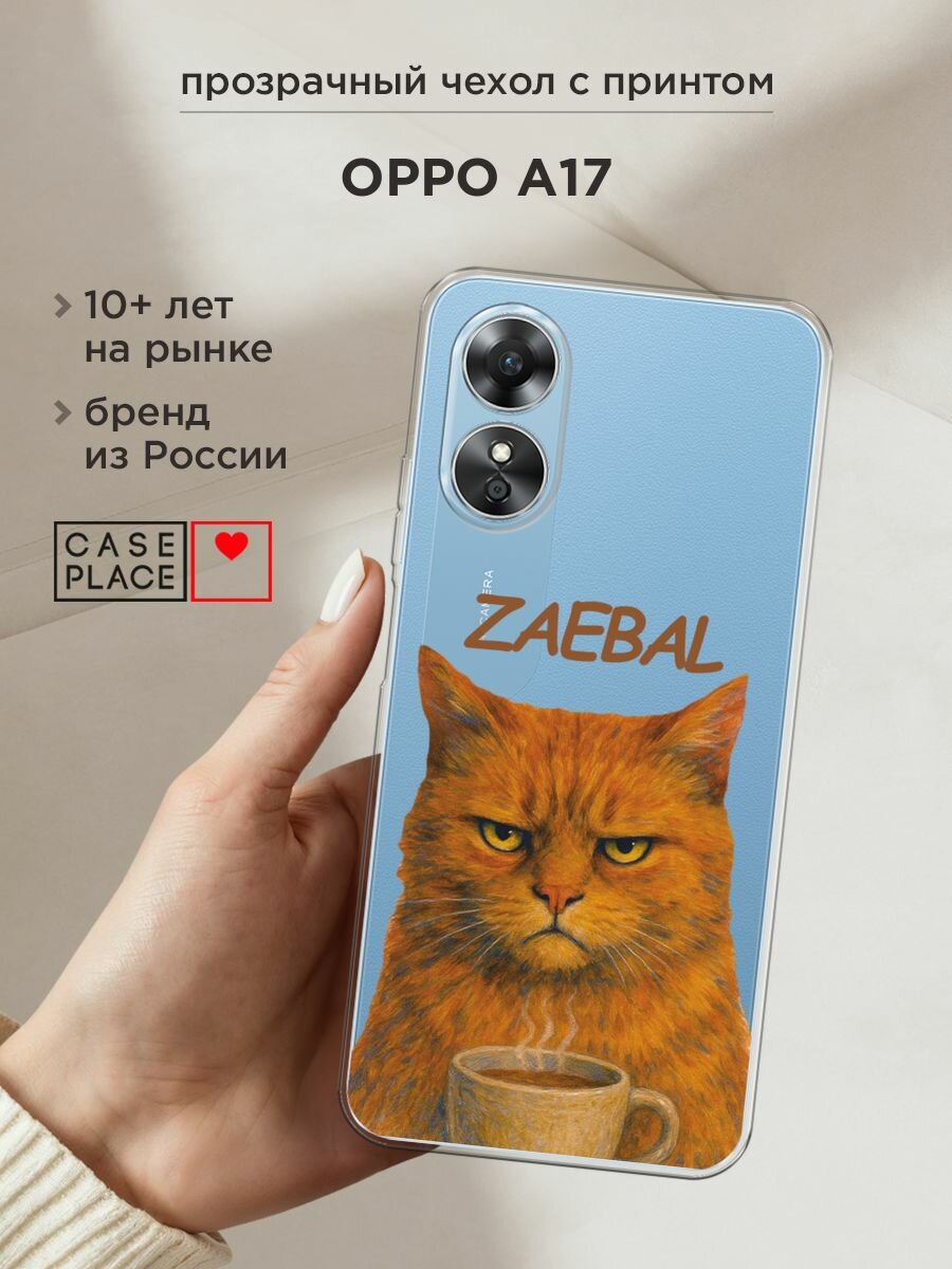 Чехол на Oppo A17 / Оппо A17 с принтом "Рыжий кот с надписью", прозрачный