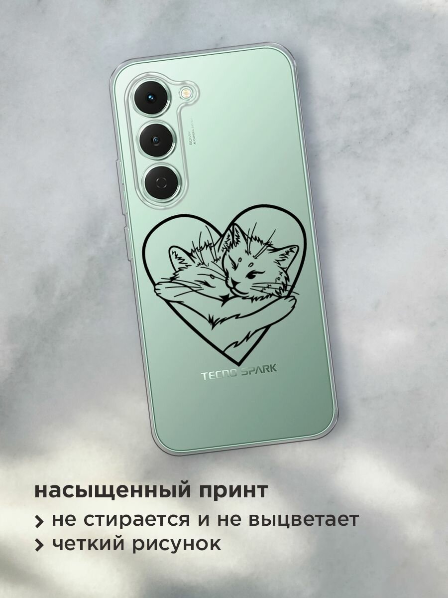 Чехол на Tecno Spark 40 Pro / Текно Спарк 40 Про с принтом "Влюблённые котики рисунок 3 - 14 февраля", прозрачный — фото 1