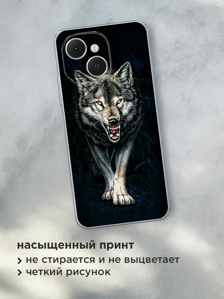 Чехол на Tecno Spark 40C / Текно Спарк 40C с принтом "Злобный волк из ночи" — фото 1