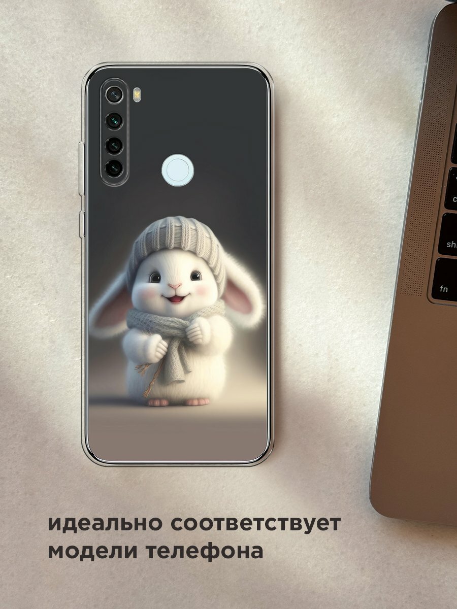 Чехол на Xiaomi Redmi Note 8T / Сяоми Редми Нот 8Т с принтом "Белый крольчонок в шапке" — фото 1