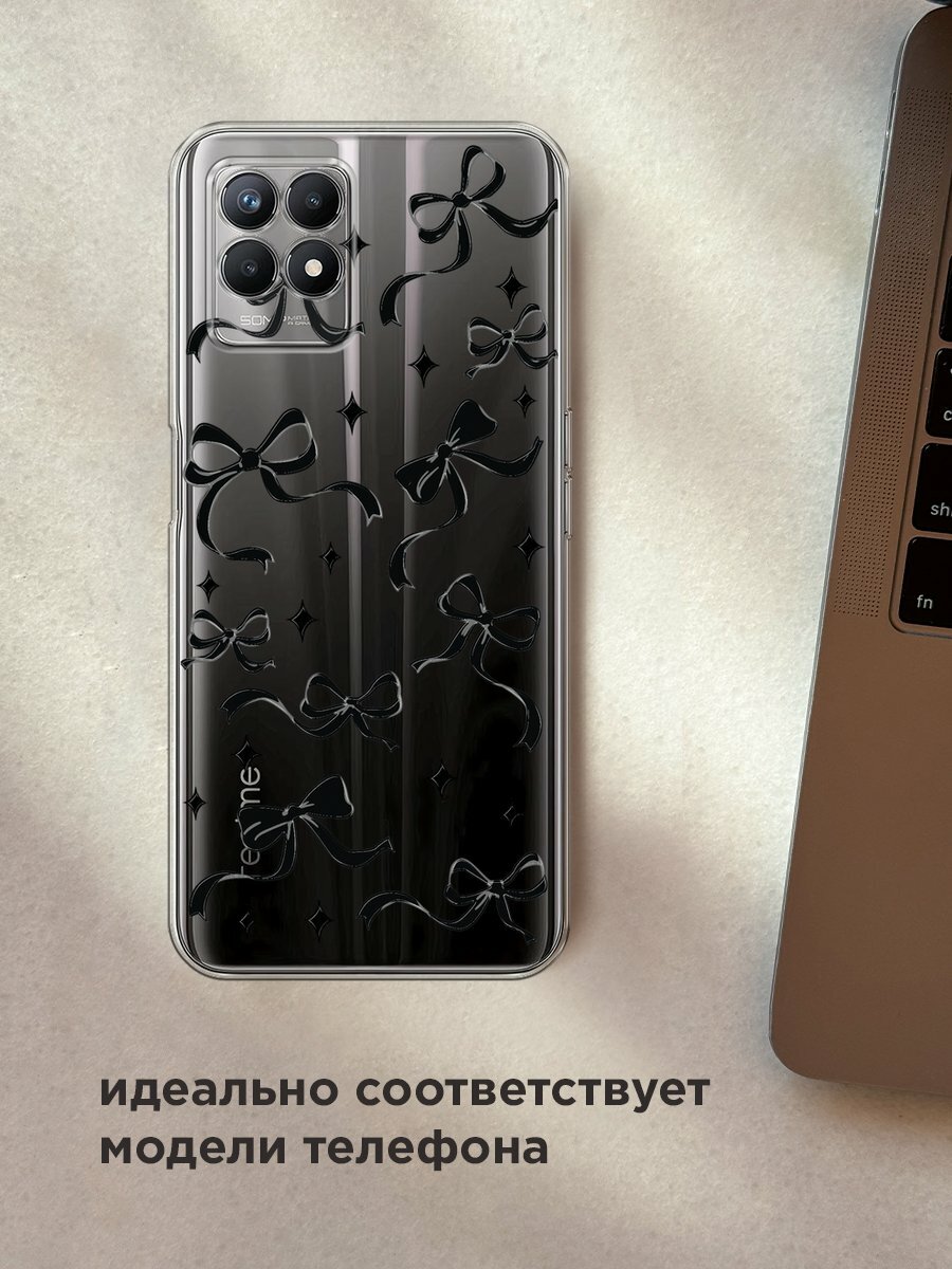 Чехол на Realme 8i / Реалми 8i с принтом "Милые чёрные бантики 4" — фото 1