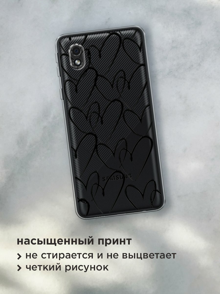 Чехол на Samsung Galaxy A01 Core / Самсунг Галакси А01 Core с принтом "Hearts doodle black 1" — фото 1