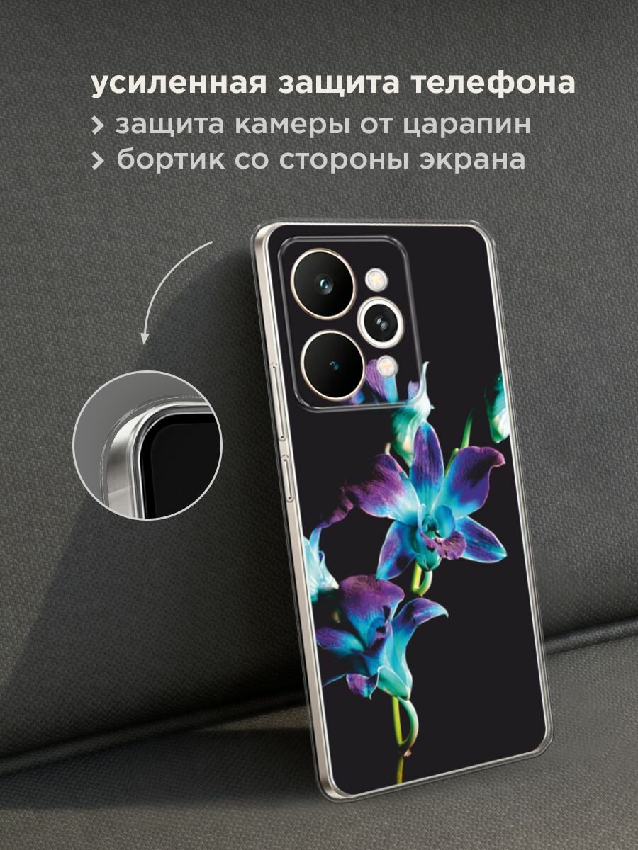 Чехол на Realme 15 Pro / Реалми 15 Про с принтом "Синий цветок на черном" — фото 1