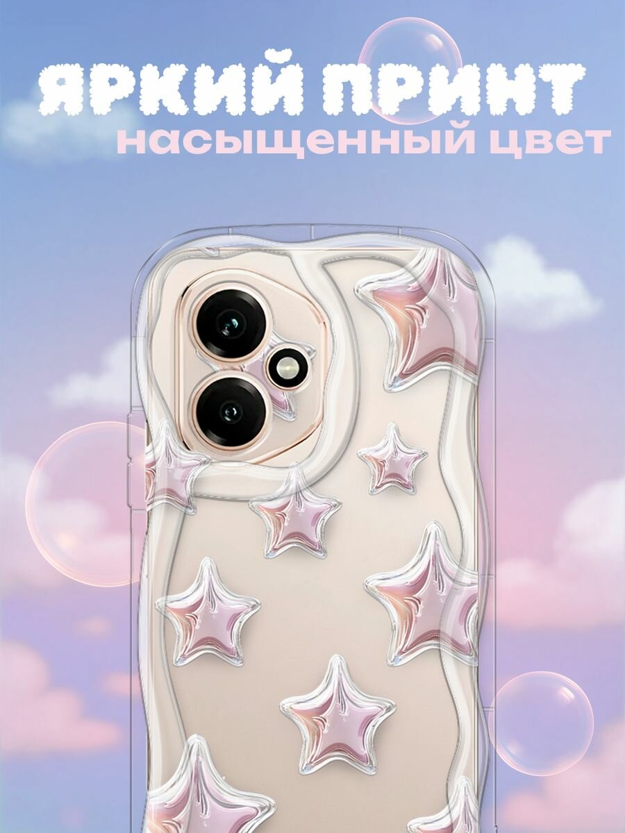 Чехол на Honor 400 / Хонор 400 с принтом pink stars, прозрачный — фото 1