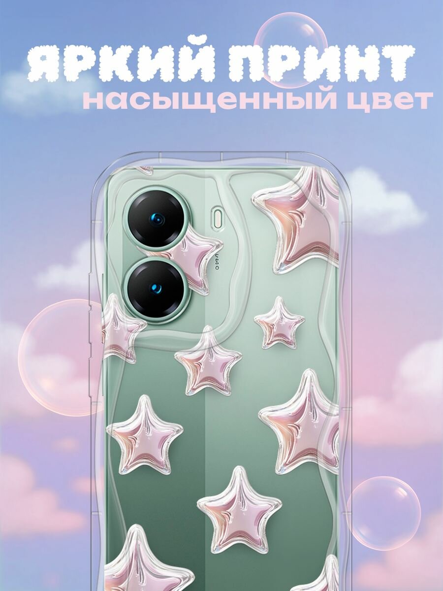 Чехол на Poco X7 Pro / Поко x7 pro с принтом pink stars, прозрачный — фото 1