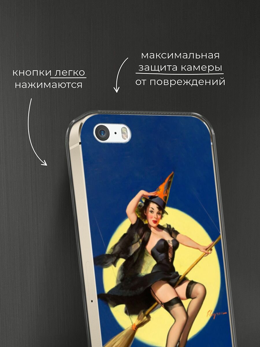 Чехол на Apple iPhone 5/5S/SE / Айфон 5/5S/SE с принтом "Pin-Up Witch" — фото 1
