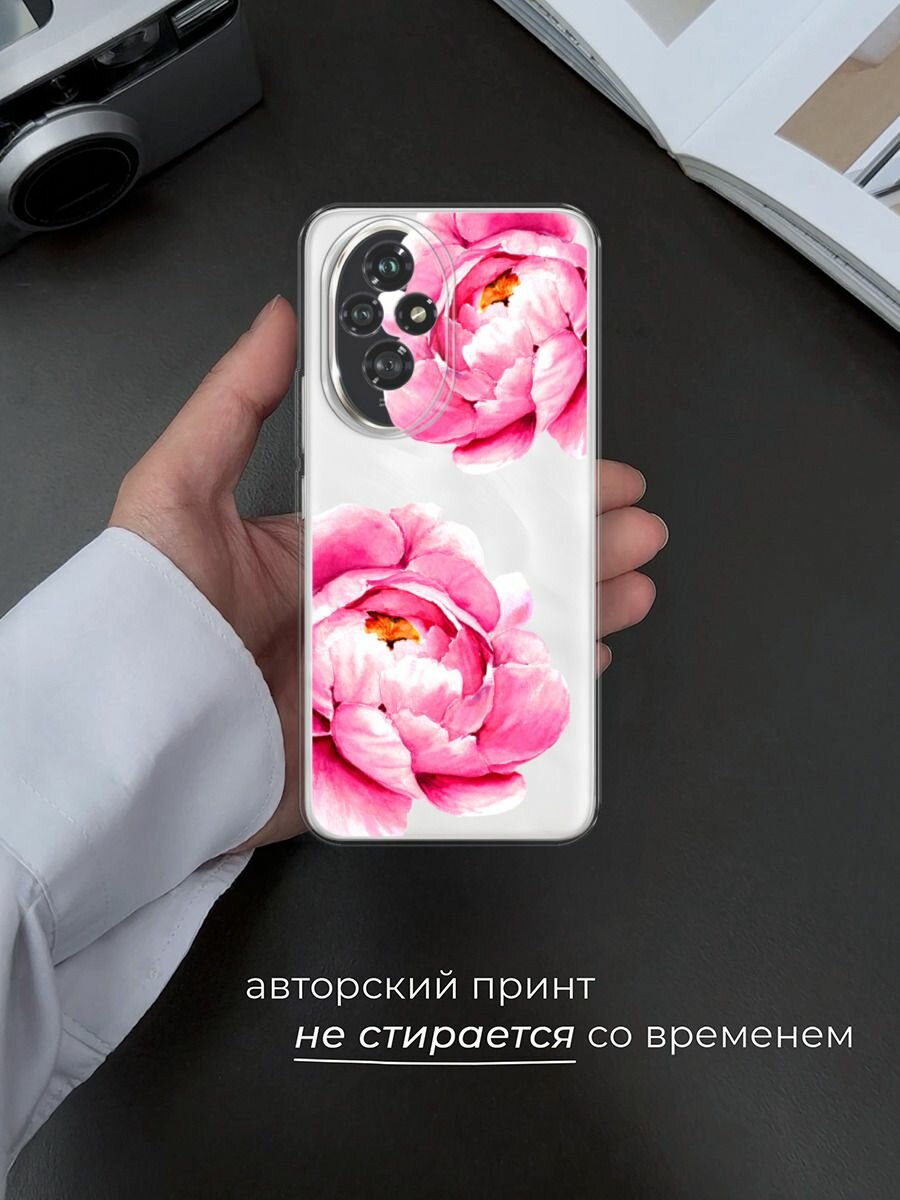 Чехол на Honor 200 / Хонор 200 с принтом "Open peonies", прозрачный — фото 1