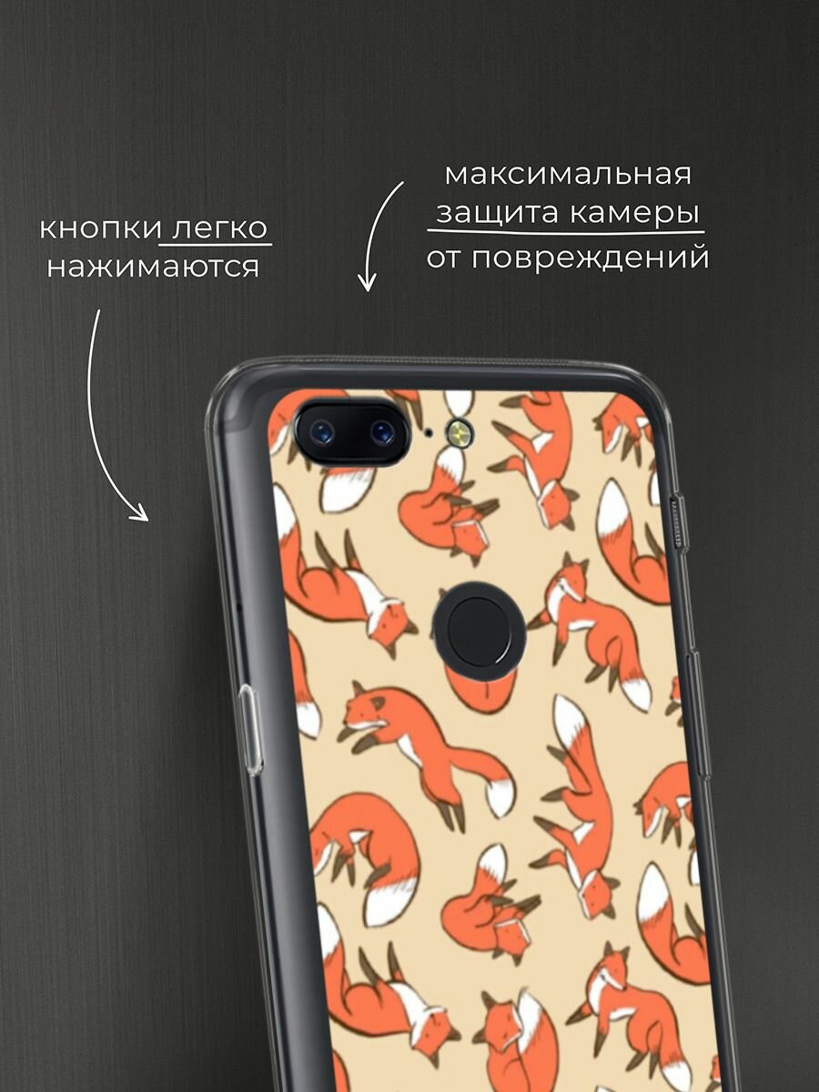 Силиконовый чехол на OnePlus 5T / ВанПлюс 5Т с принтом "Лисички фон" — фото 1
