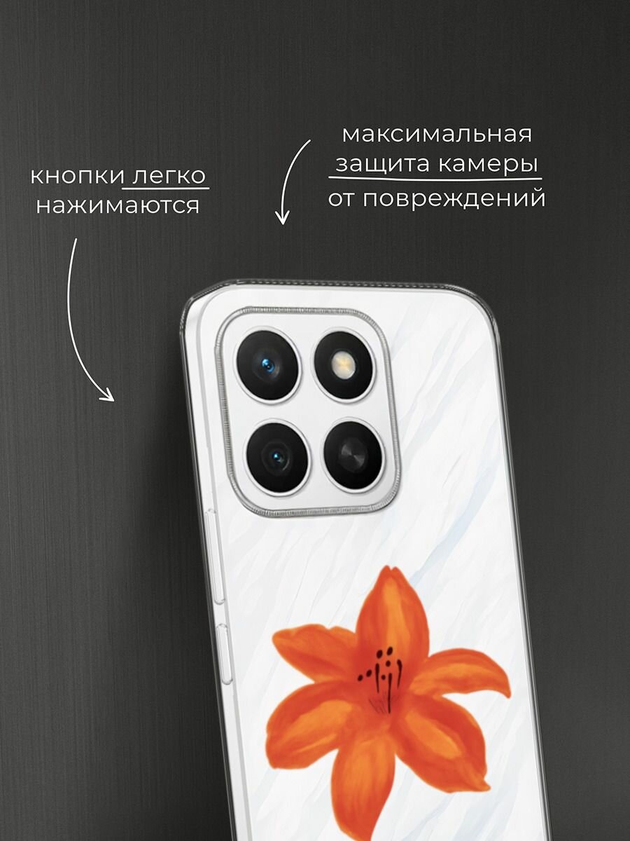 Чехол на Honor X8c / Хонор X8c с принтом "Оранжевый цветок", прозрачный — фото 1