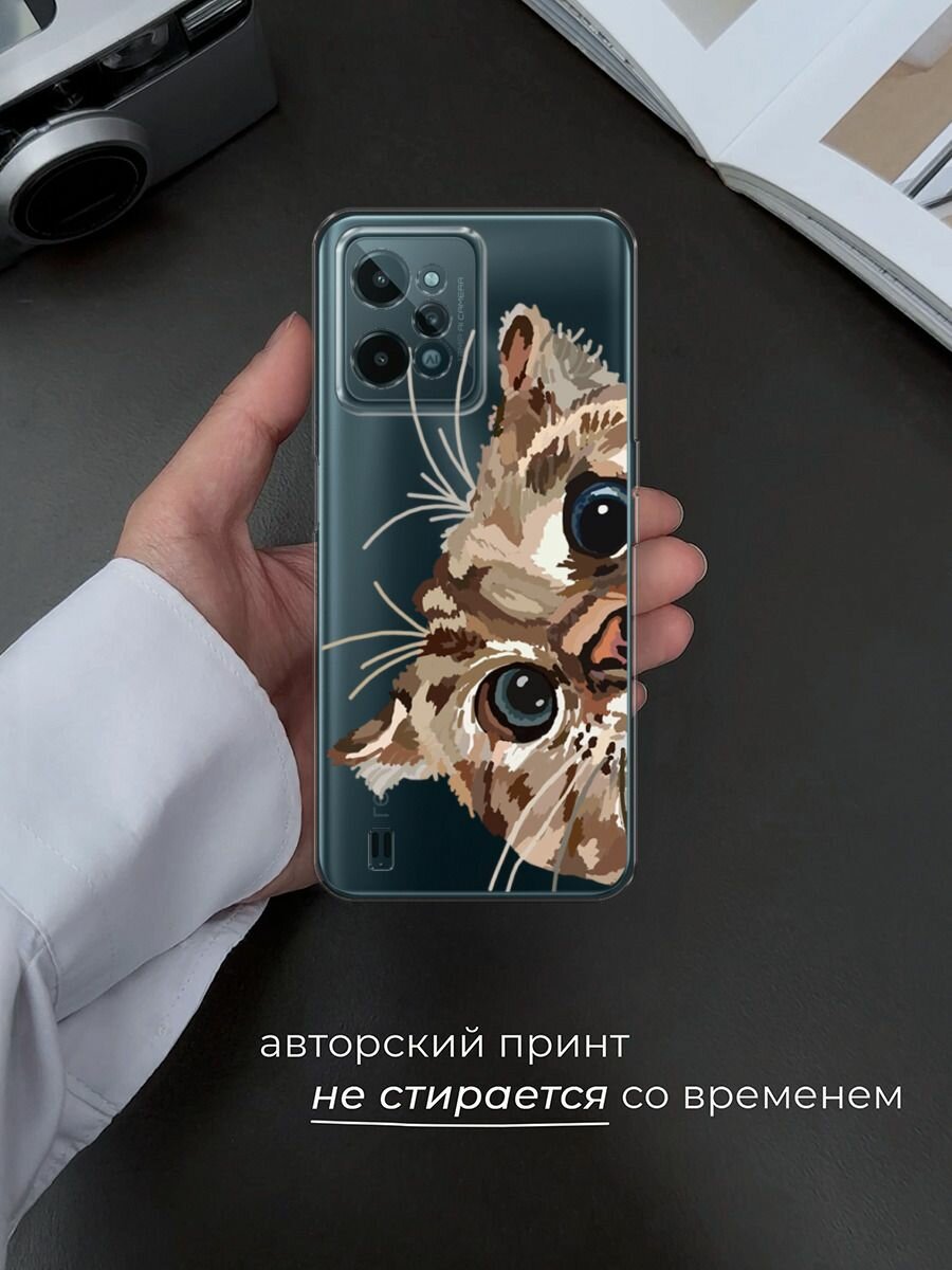 Чехол на Realme C31 / Реалми C31 с принтом "Любопытный кот", прозрачный — фото 1