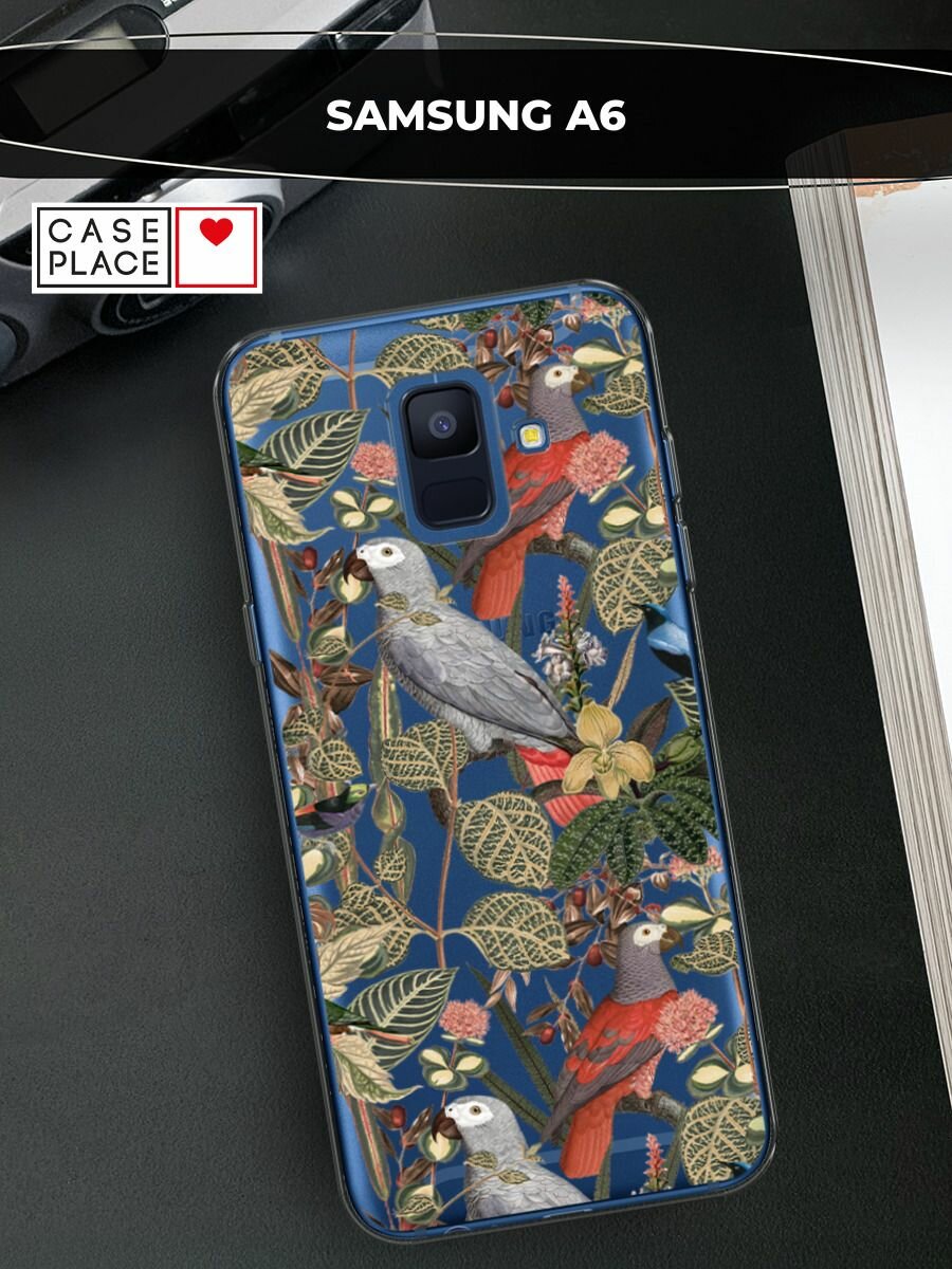 Чехол на Samsung Galaxy A6 / Самсунг Галакси А6 с принтом "Tropical pattern", прозрачный