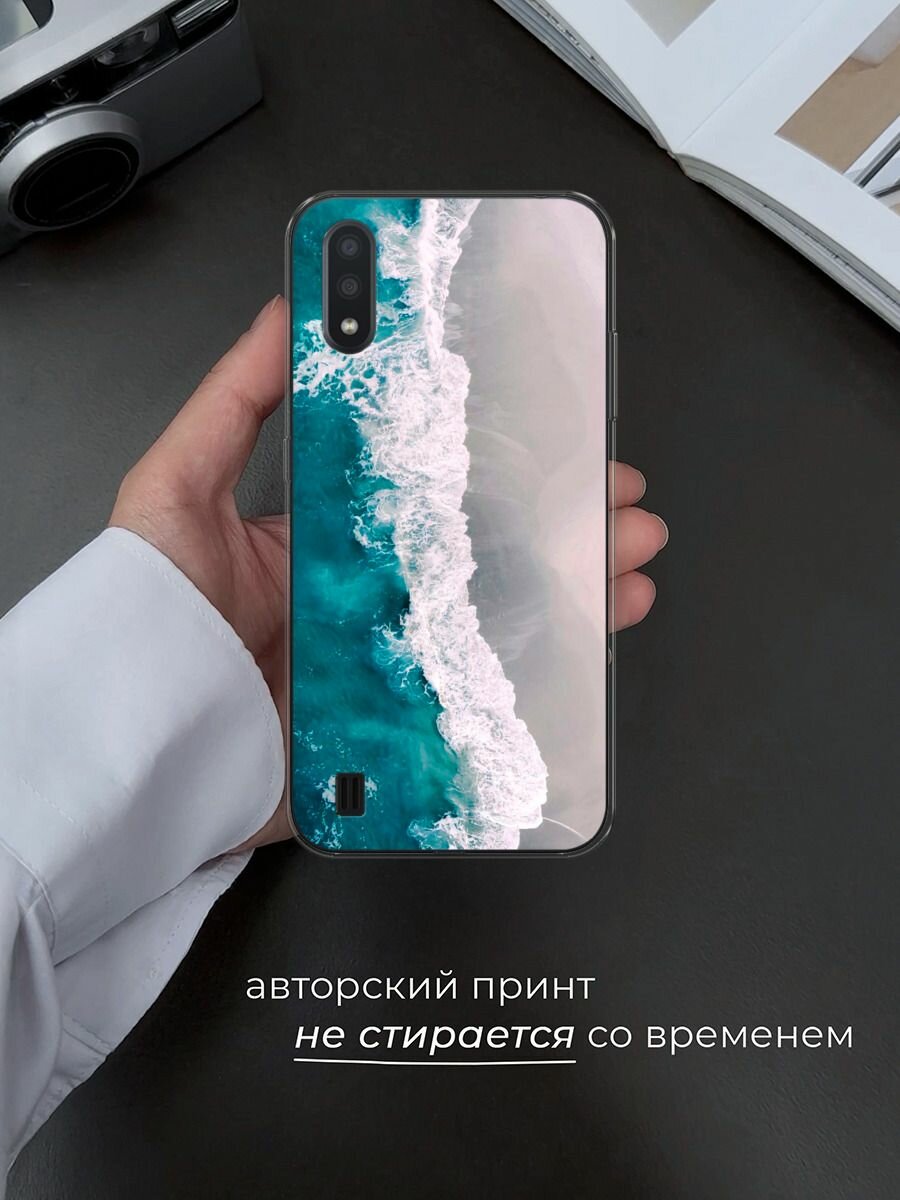 Чехол на Samsung Galaxy A01 / Самсунг Гэлакси А01 с принтом "Бирюзовые волны" — фото 1