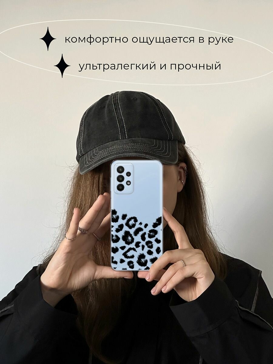 Чехол на Samsung Galaxy A23 / Самсунг Галакси А23 с принтом "Окрас леопарда фон черный", прозрачный — фото 1