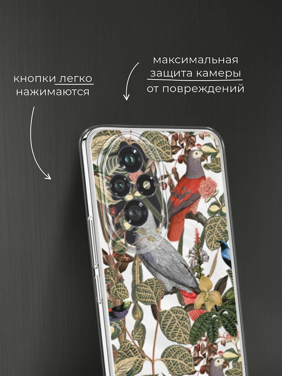 Чехол на Honor 200 / Хонор 200 с принтом "Tropical pattern", прозрачный — фото 1
