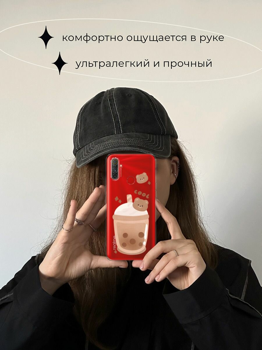 Чехол на Realme C3 / Реалми C3 с принтом "Кофе 2", прозрачный — фото 1