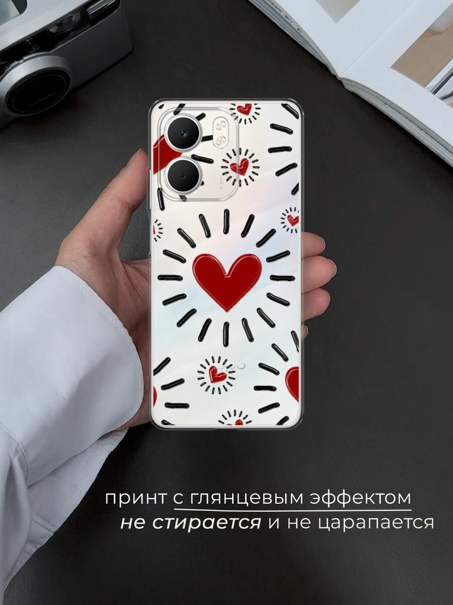 Чехол на Oppo A5x / Оппо А5x с принтом "Бордовые сердца паттерн" — фото 1