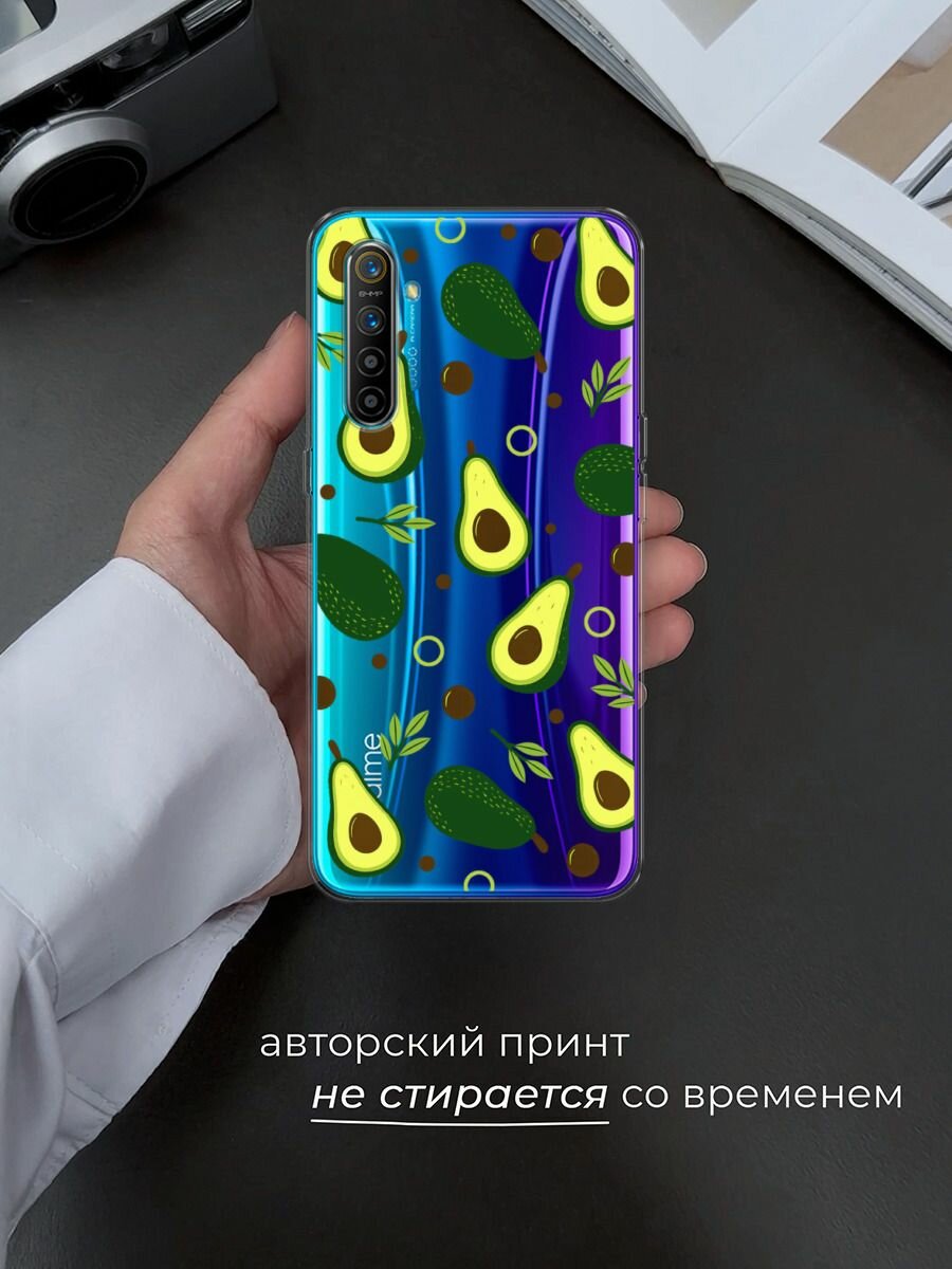 Чехол на Realme XT / Реалми XT с принтом "Авокадо паттерн", прозрачный — фото 1