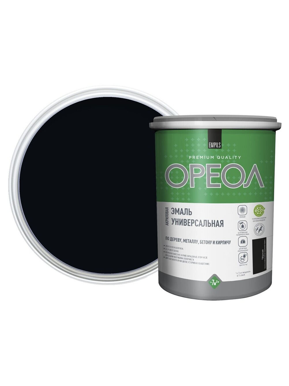 Эмаль универсальная акриловая черная глянцевая 1 кг