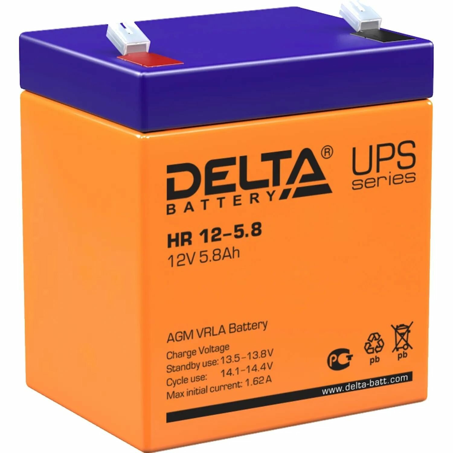 Аккумуляторная батарея DELTA для ИБП, HR 12-5,8 12В, 5,8, F2, 90х70х101 мм